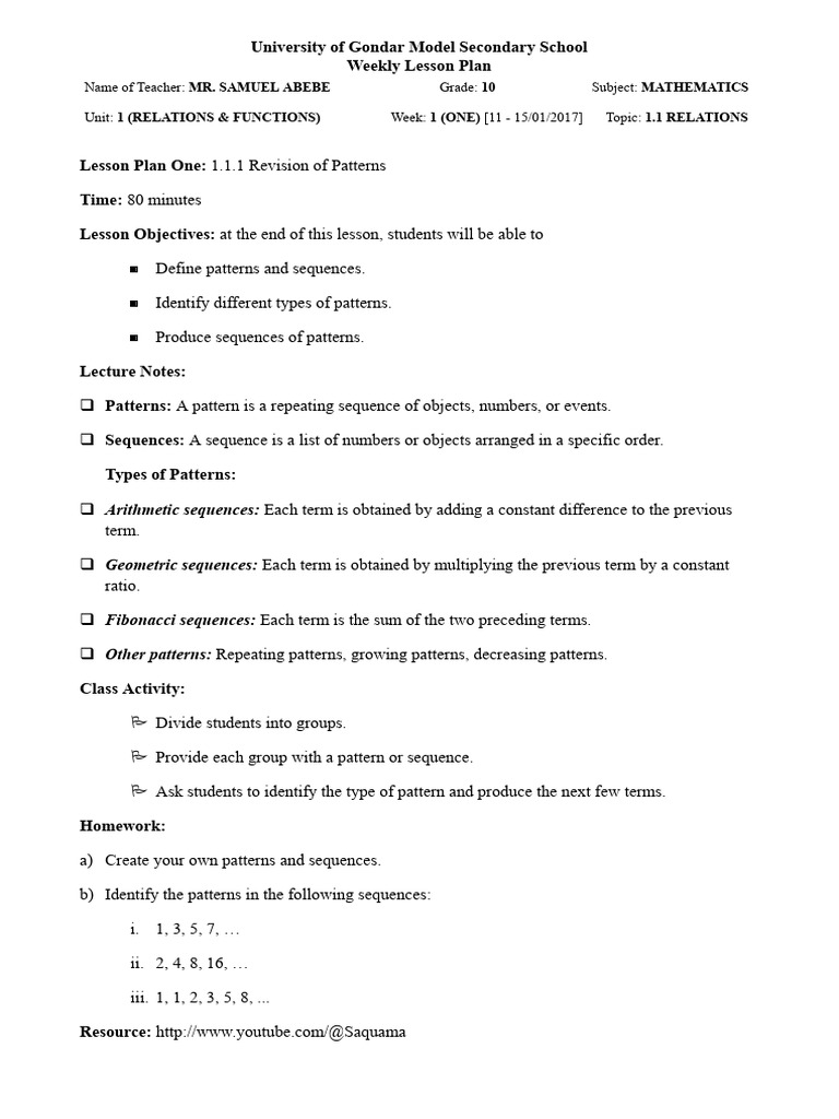 Lesson Plan Week 1 Math Grade 10 | PDF | Cartesian Coordinate System ...