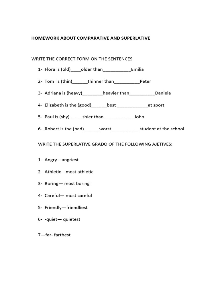 Gera - Homework About Comparative and Superlative | PDF | Sports ...