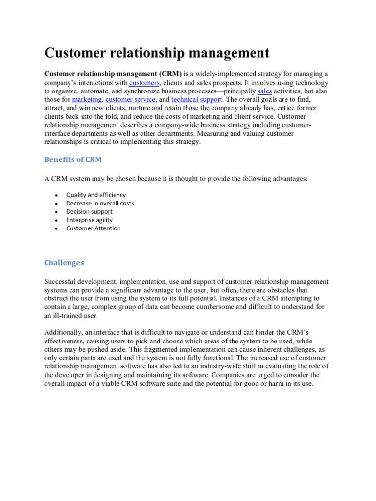 Customer Relationship Management | PDF | Customer Relationship ...