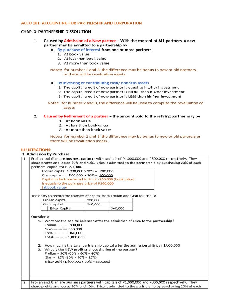 ACCO 101-Partnership Dissolution | PDF | Partnership | Book Value
