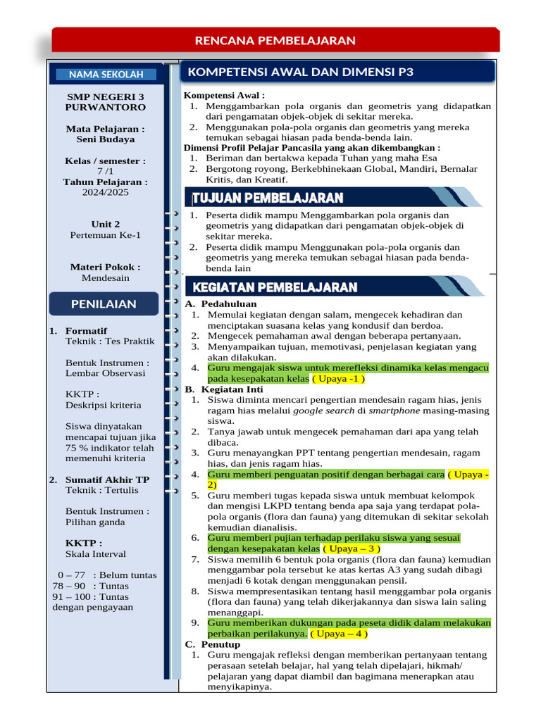Modul Ajar Kelas 7 Materi Mendesain | PDF | Karier & Perkembangan | Seni & Disiplin Bahasa