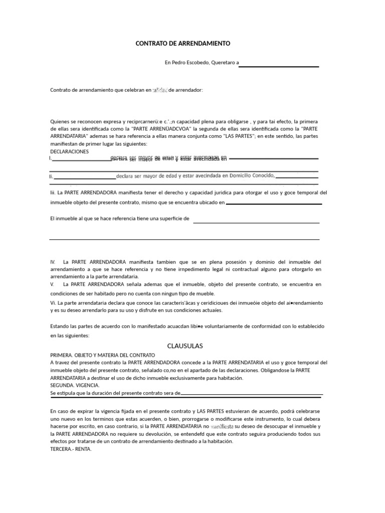 Contrato de Arrendamiento (Para Imprimir) | PDF | Propiedad | Pagos