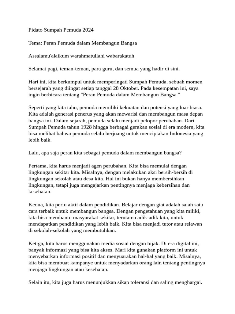 Pidato Sumpah Pemuda 2024 1 | PDF