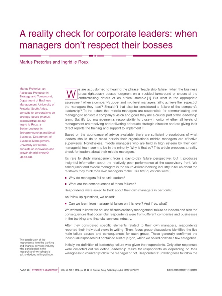 A Reality Check For Corporate Leaders: When Managers Don't Respect ...