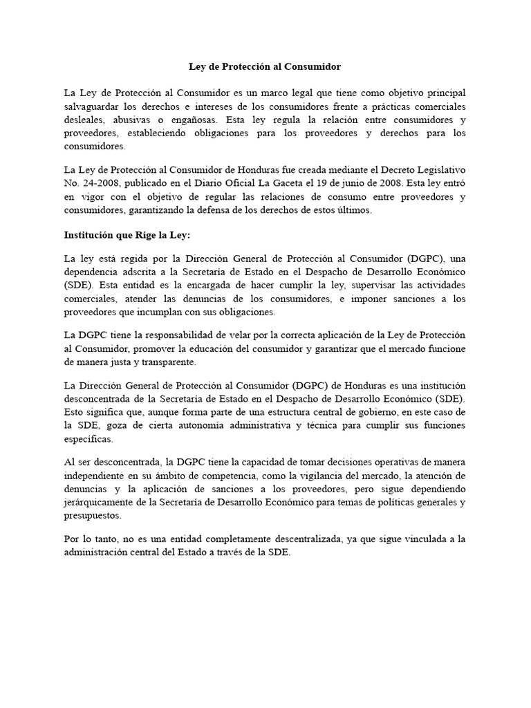 Ley de Proteccion Al Consumidor | PDF | Protección al Consumidor | Los consumidores