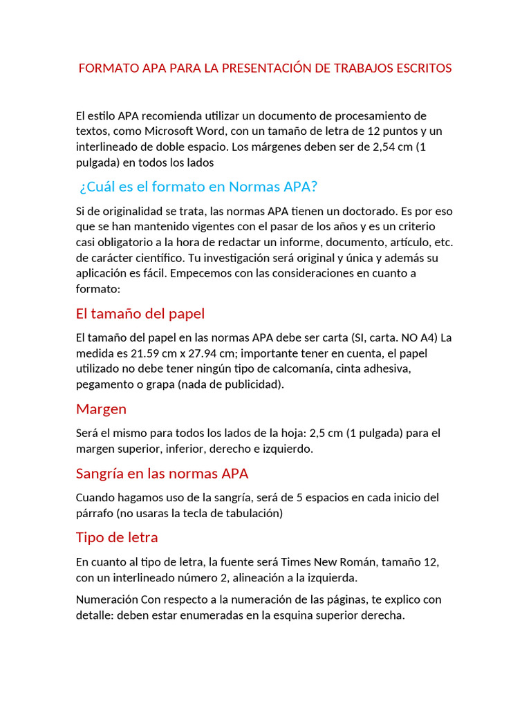 Formato Apa para La Presentación de Trabajos Escritos | PDF