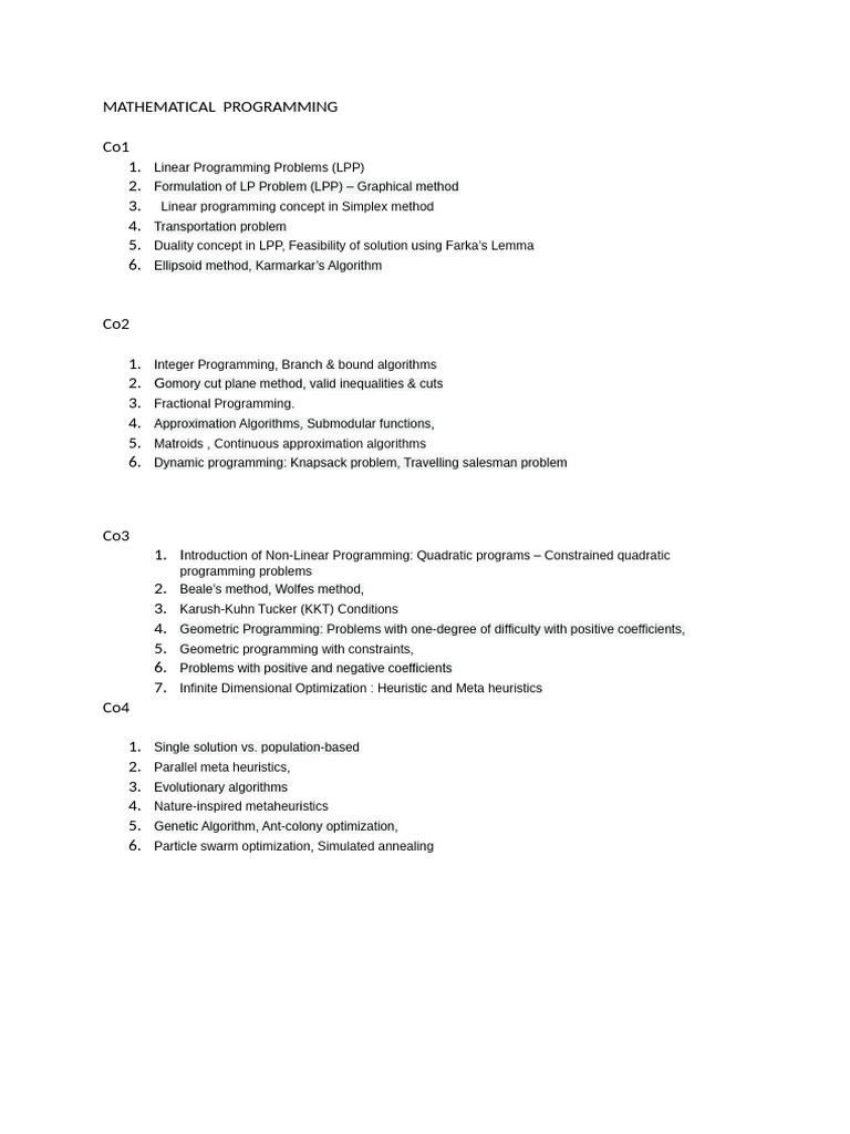 topics all courses | PDF | Mathematical Optimization | Linear Programming