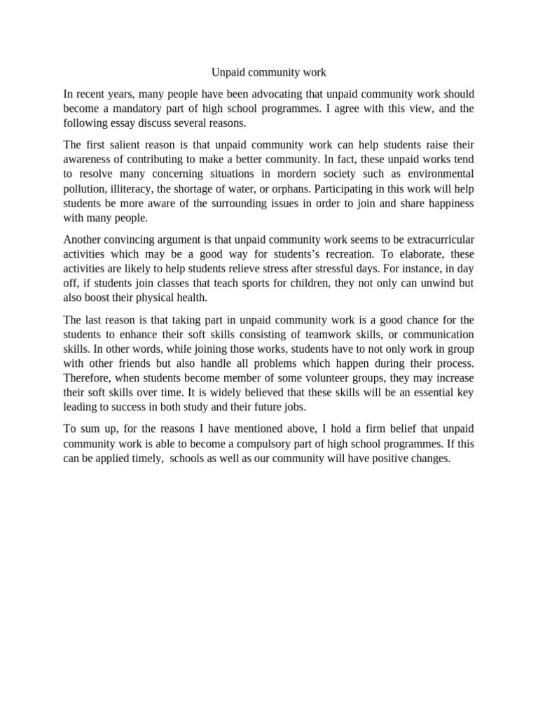 Unpaid Community Work | PDF | Wellness