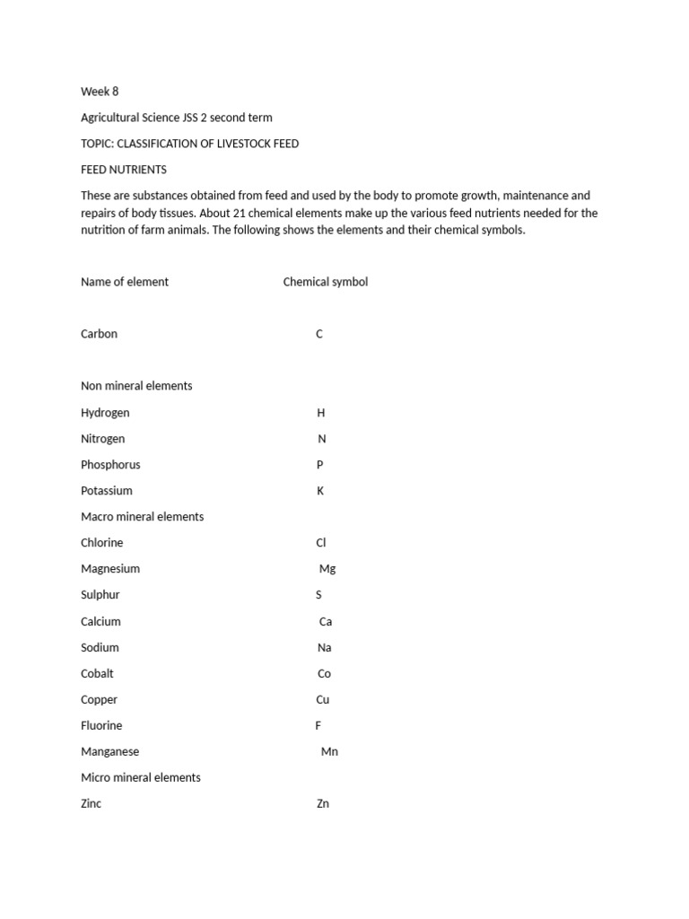 Week 8-Agric Science Note JSS 2 | PDF | Nutrients | Foods