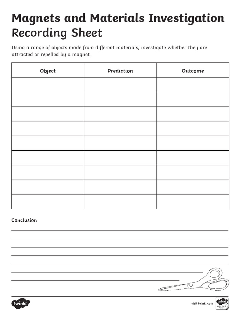 Magnets and Materials Investigation Recording Activity Sheet | PDF