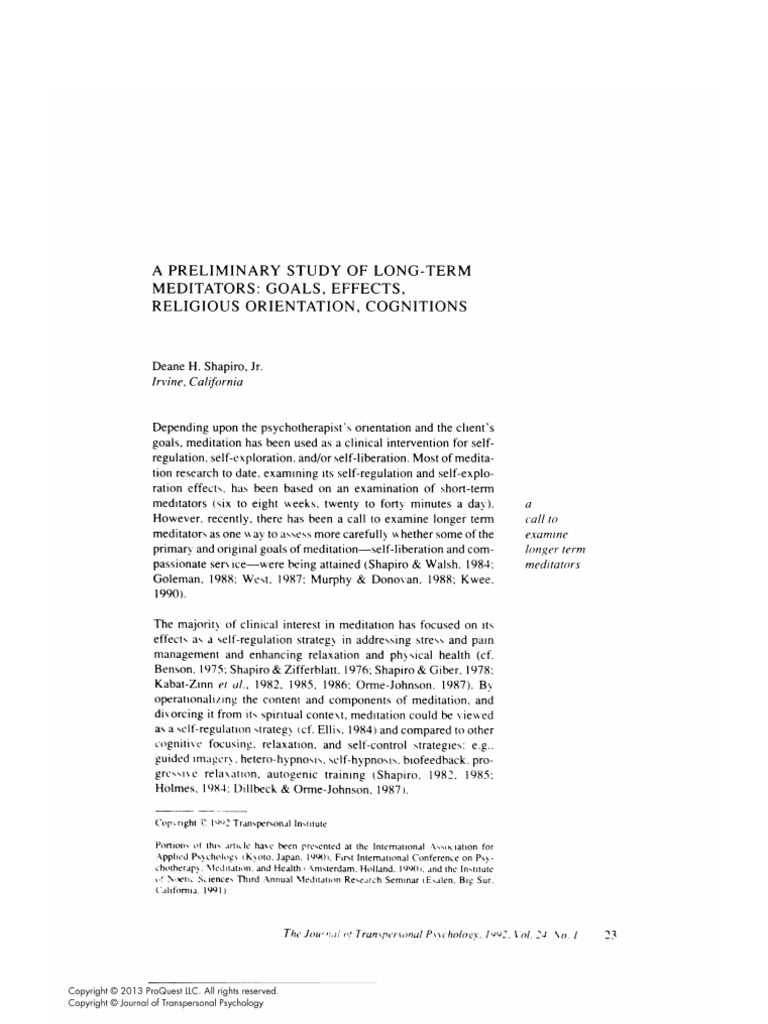 Long-Term Meditators: Goals and Effects | PDF | Self-Improvement