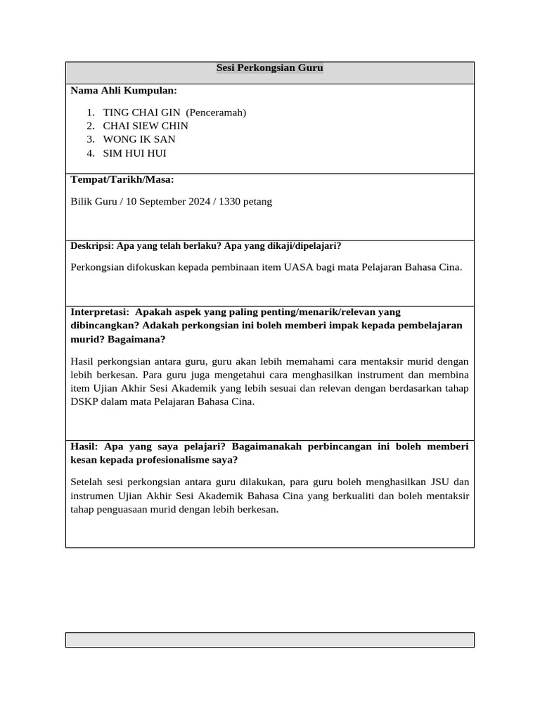 Sesi Perkongsian Guru Panitia BC | PDF