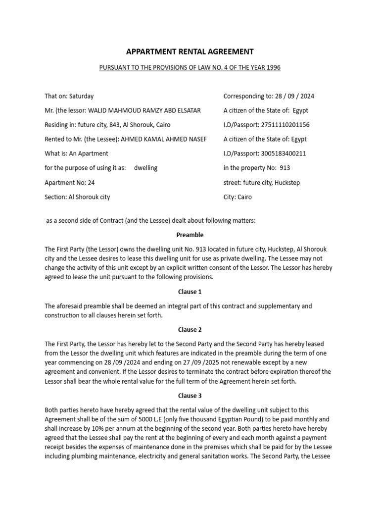 Tenancy Lease Digitalized (English) | PDF | Lease | Contract Law