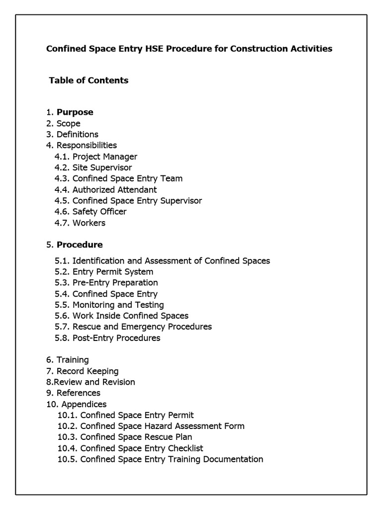 Confined Space Entry HSE Procedure For Construction Activities | PDF ...