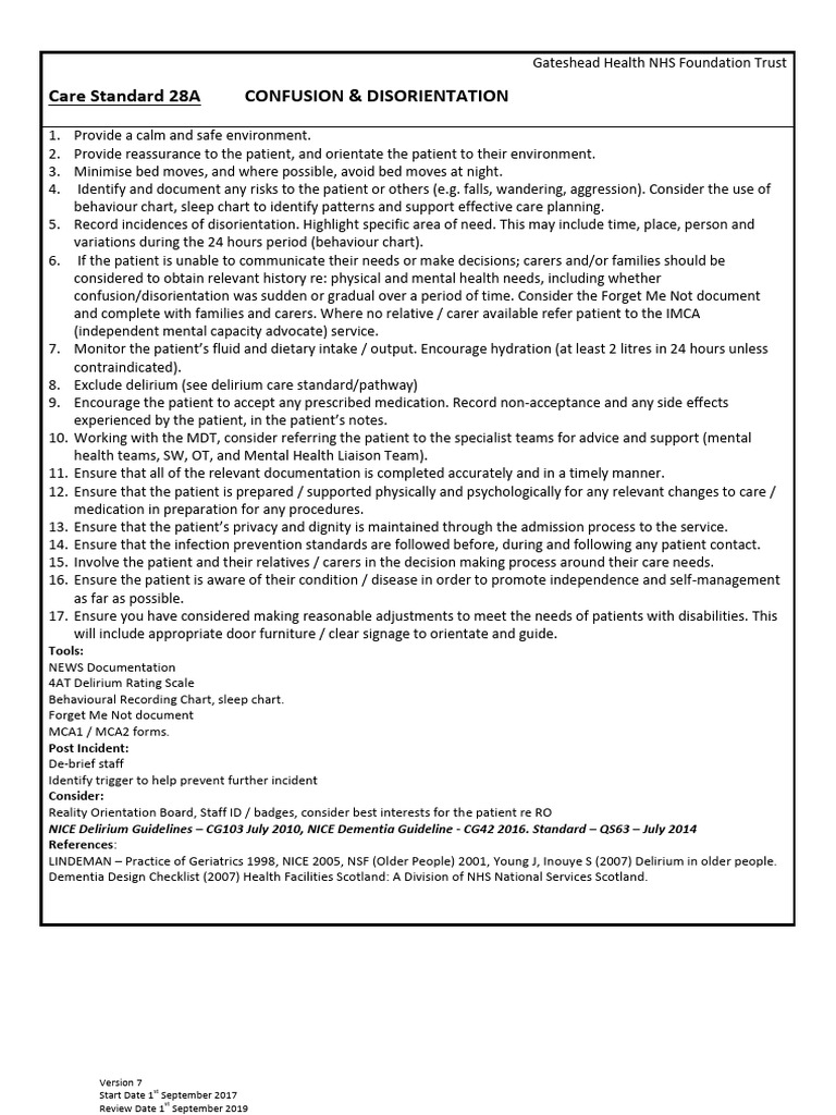 Care Standard 28A - Confusion Disorientation 06-17 | PDF | Caregiver ...