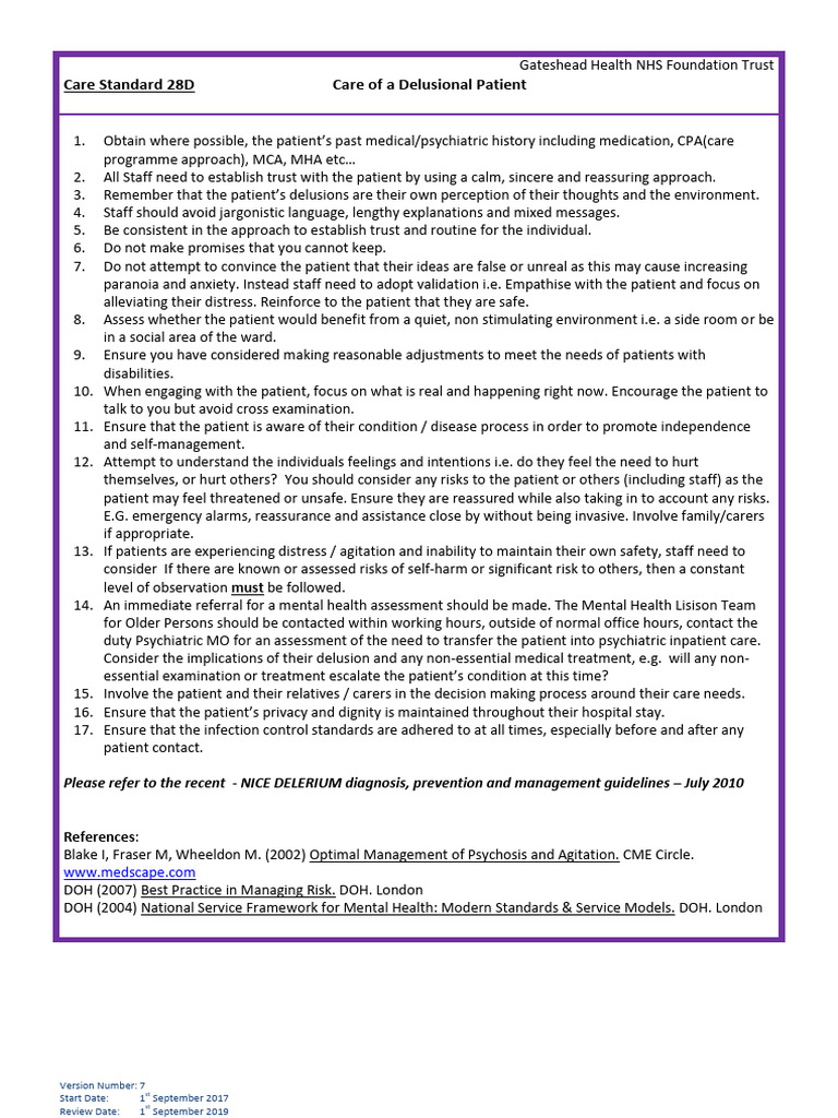 Care Standard 28D - Care of A Delusional Patient | PDF | Psychiatry ...