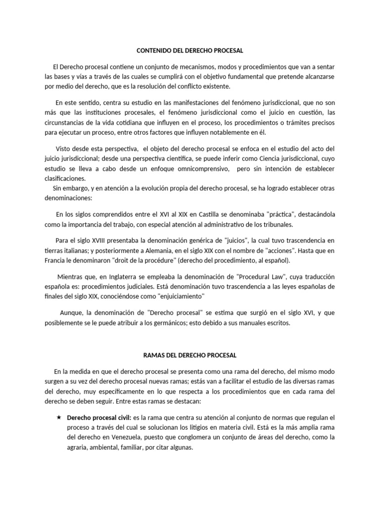 Derecho Procesal - Contenido y Ramas | PDF | Ley procesal | Jurisdicción