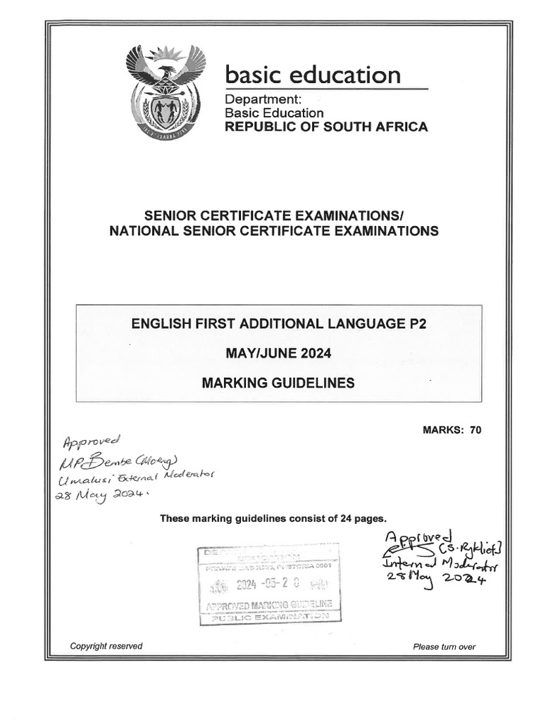 English FAL P2 May-June 2024 Approved Marking Guideline | PDF