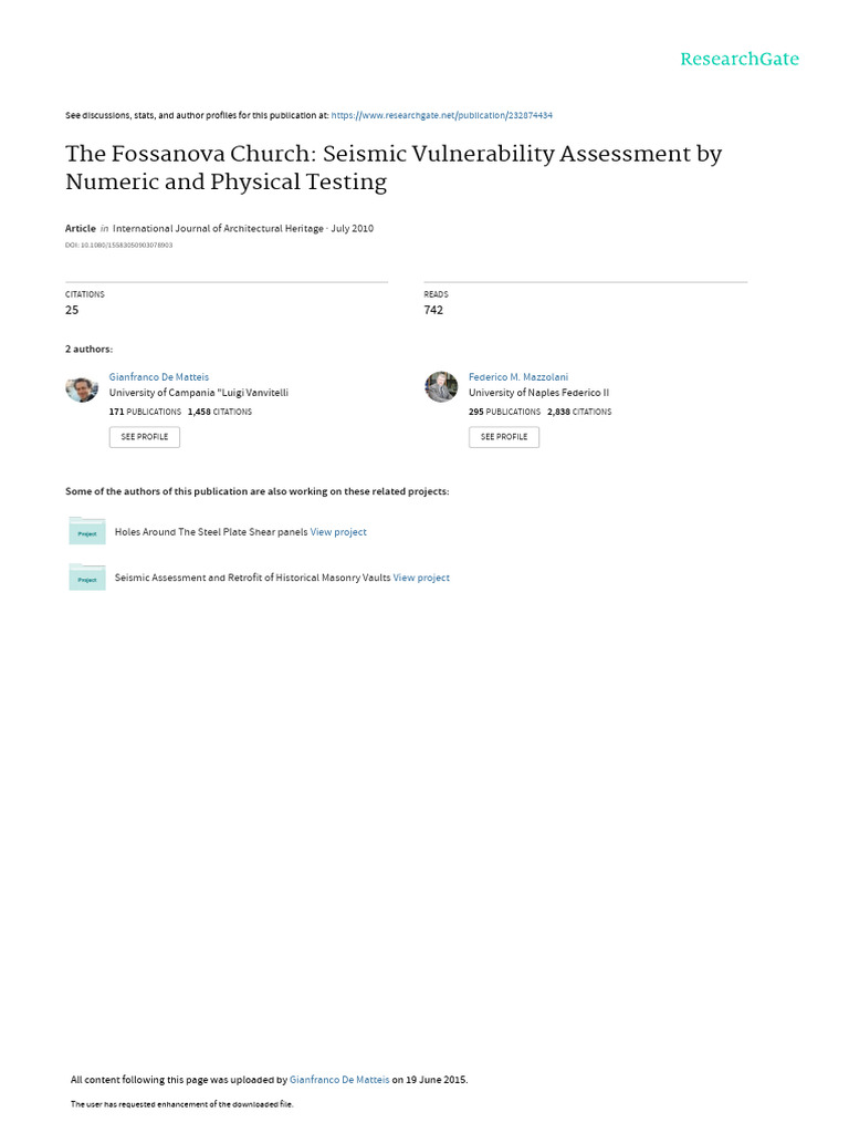 The Fossanova Church: Seismic Vulnerability Assessment by Numeric and ...