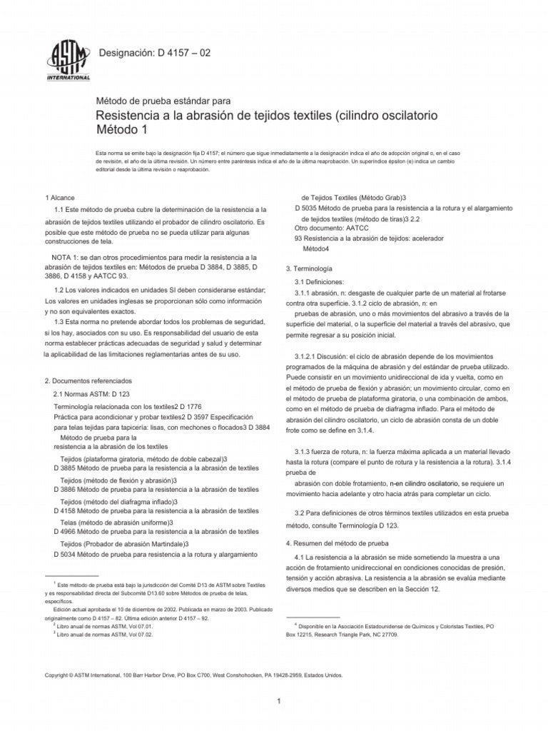 Resistencia a la abrasión textil ASTM D4157 | PDF | Abrasivo | Textiles