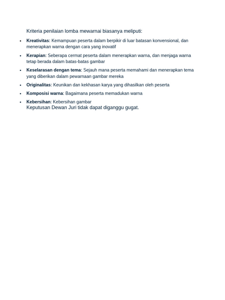 Contoh-Kriteria Penilaian Lomba Mewarnai Biasanya Meliputi | PDF Contoh-Kriteria Penilaian Lomba Mewarnai Biasanya Meliputi | PDF