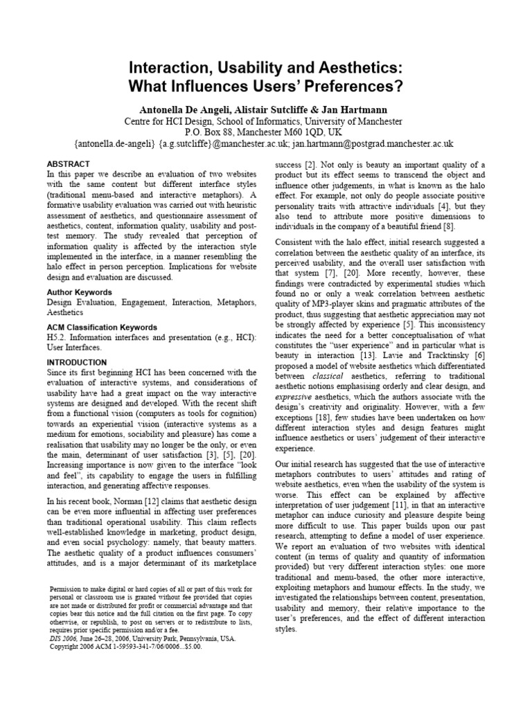 Interaction, Usability and Aesthetics | PDF | Usability | Human–Computer Interaction