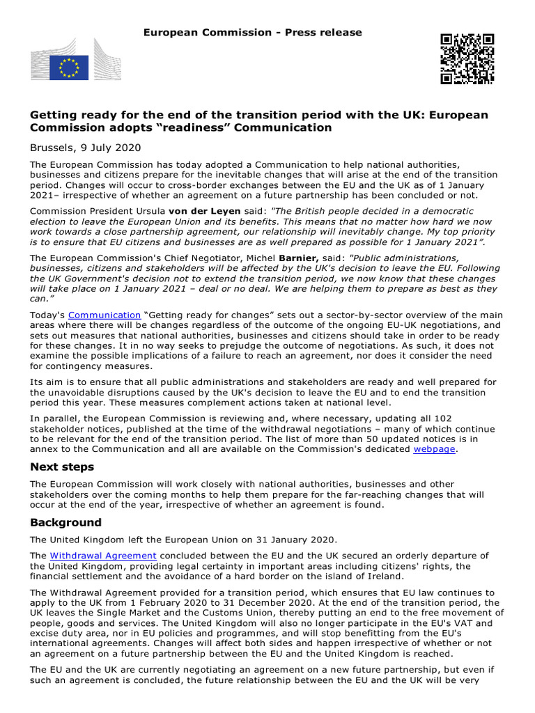 Getting Ready For The End of The Transition Period With The UK European ...