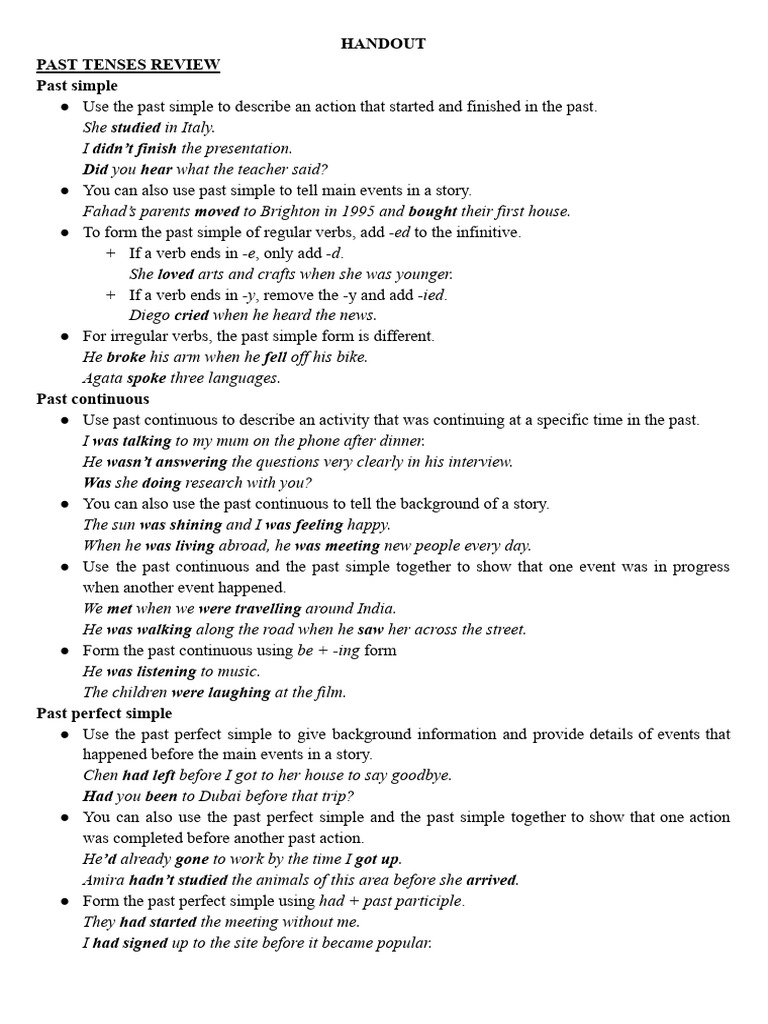 PAST TENSES REVIEW | PDF | Grammatical Tense | Verb