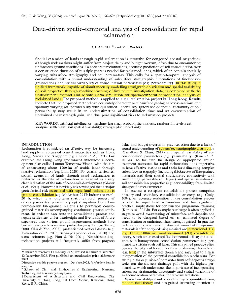 Data-Driven Spatio-Temporal Analysis of Consolidation For Rapid Reclamation | PDF | Cross ...