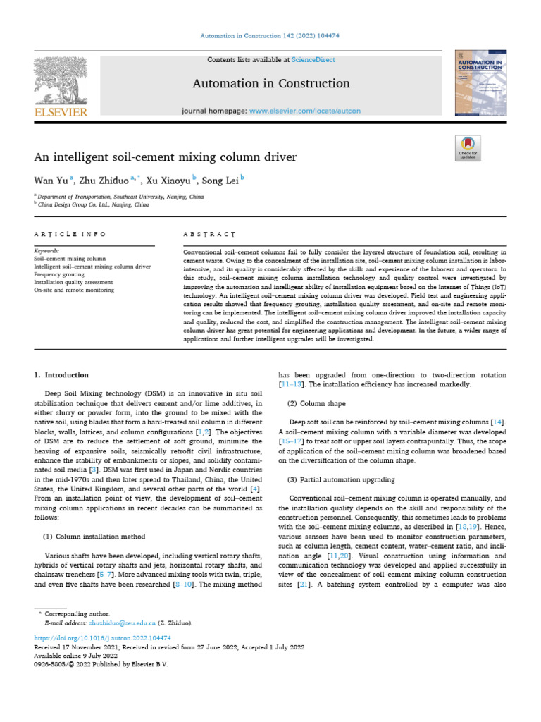 An Intelligent Soil-Cement Mixing Column Driver | PDF | Soil | Cement