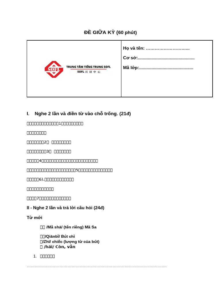 ĐỀ GIỮA KỲ BOYA1 | PDF