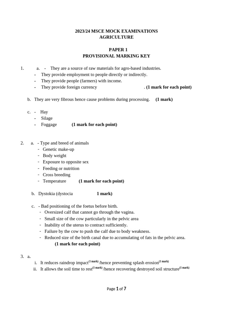 Agr p1 (Marking Key) | PDF | Soil | Crop Rotation