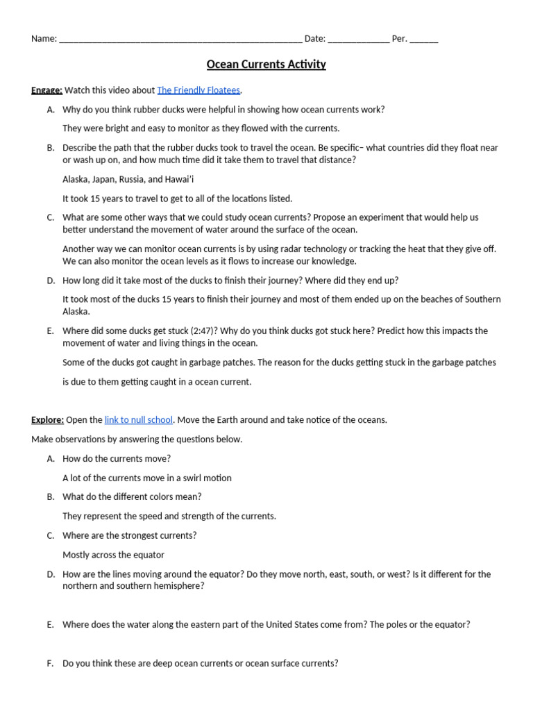 Ocean Currents and Rubber Ducks Activity | PDF | Oceans | Hydrography