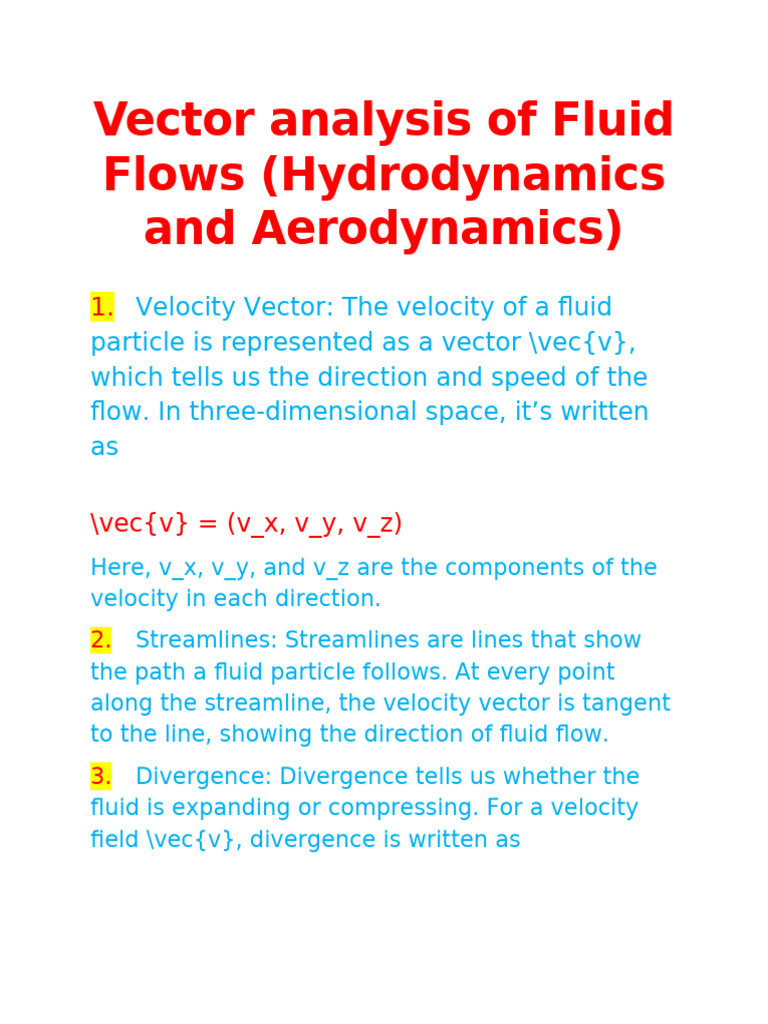 Vector Analysis of Fluid Flows Hydrodynamics and Aerodynami1 | PDF | Teaching Methods & Materials