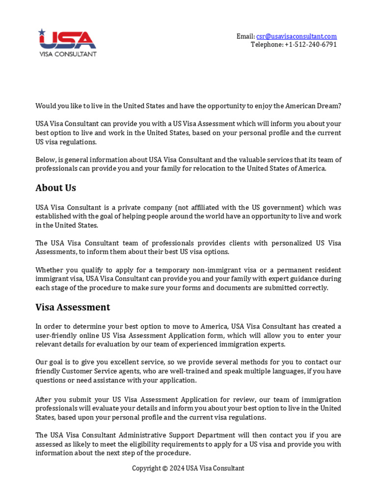USA Visa Consultant General Information | PDF | Immigration | Human ...