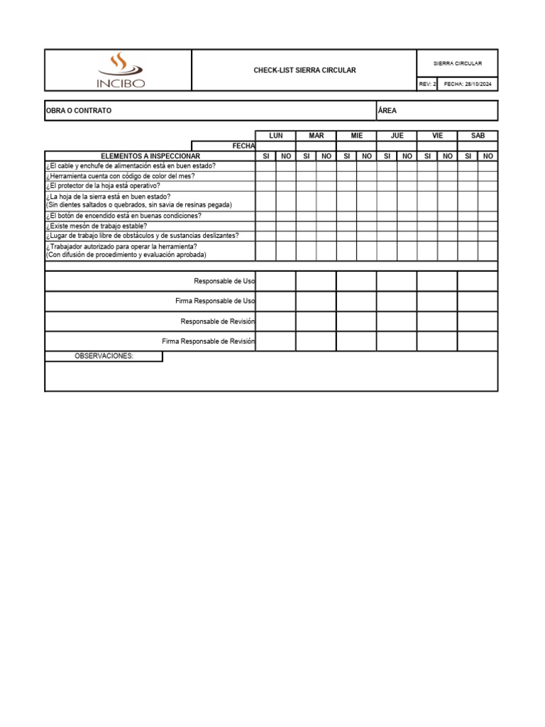 Check-List Sierra Circular | PDF