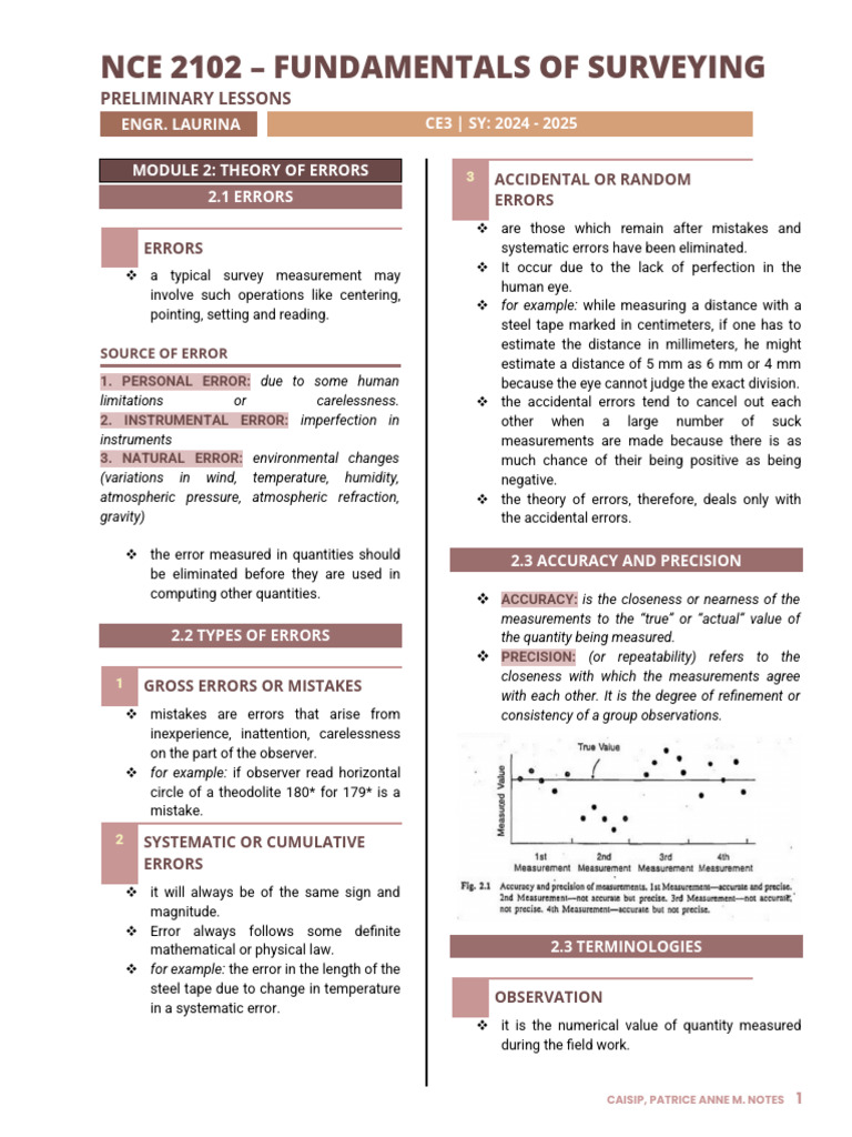 Surv Lec | PDF | Surveying | Errors And Residuals