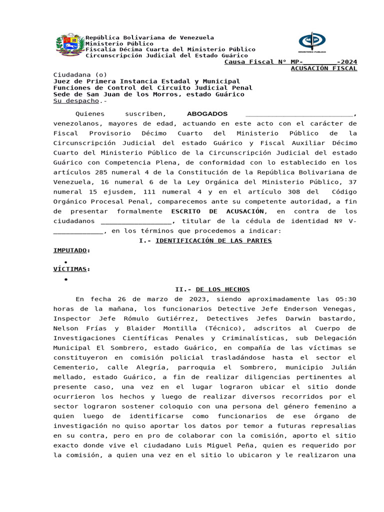 Acusacion Modelo | PDF | Fiscal | Derecho penal