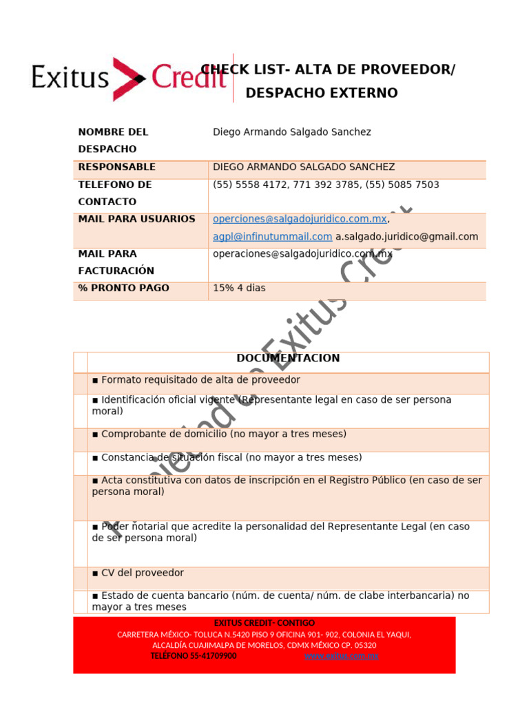 Alta de Proveedor: Checklist Esencial | PDF | Derecho