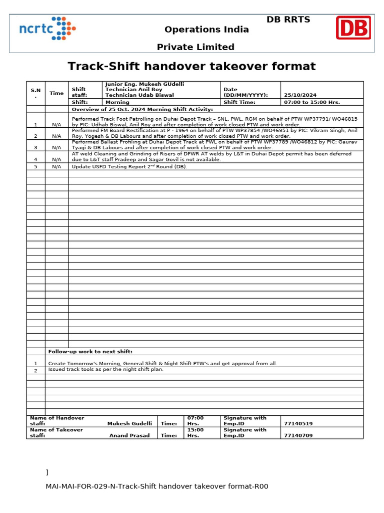 DPR - 25 October 2024 Morning + General+Evening Shift | PDF