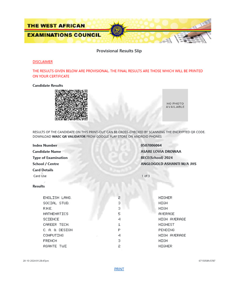 WAEC Candidate EResults | PDF