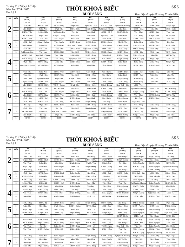 TKB SỐ 5-LỚP | PDF