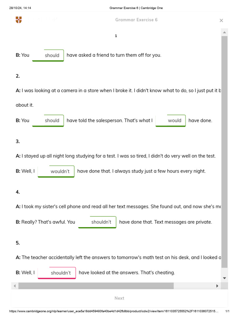 Grammar Exercise 6 Cambridge One Pdf