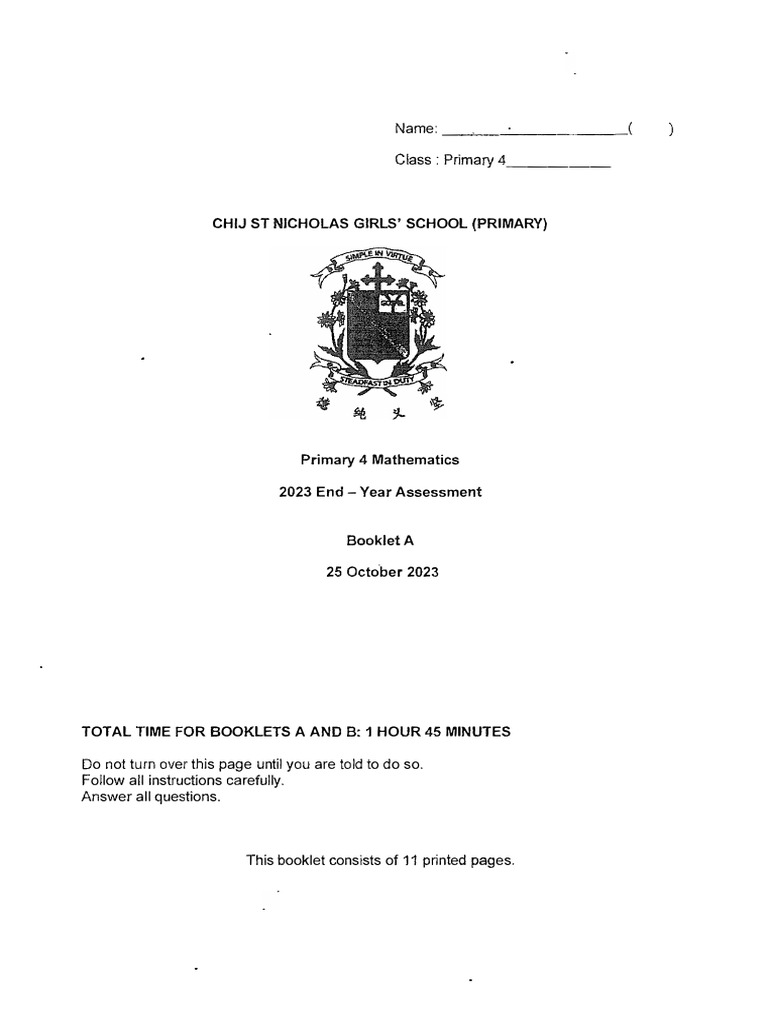 P4 Maths EOY 2023 StNicholas Exam Papers | PDF