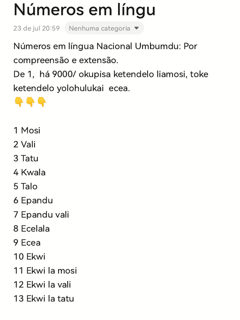 Como Contar em Umbundu | PDF