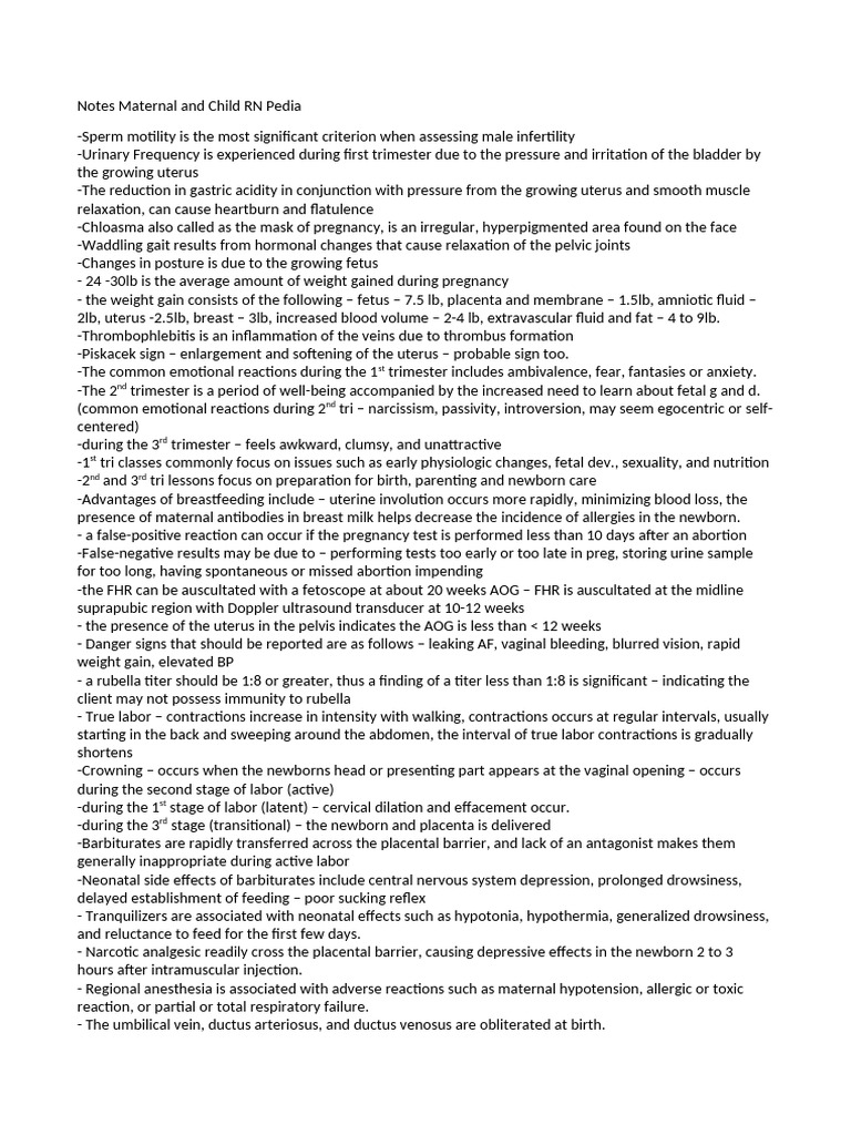 Notes Maternal and Child RN Pedia | PDF | Pregnancy | Fetus