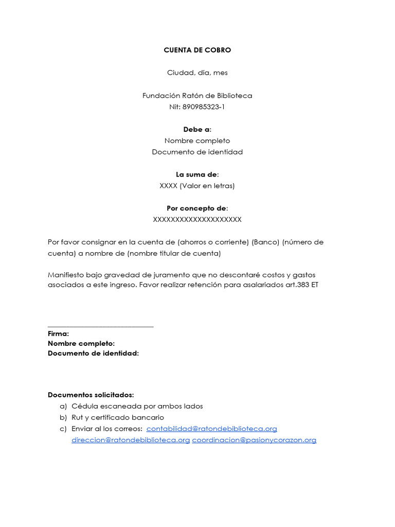 Formato Cuenta de Cobro | PDF