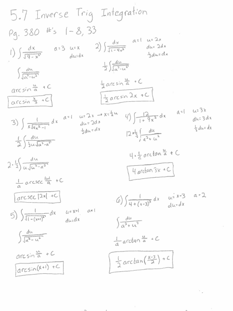 5.7 Inverse Trig Integration HW | PDF