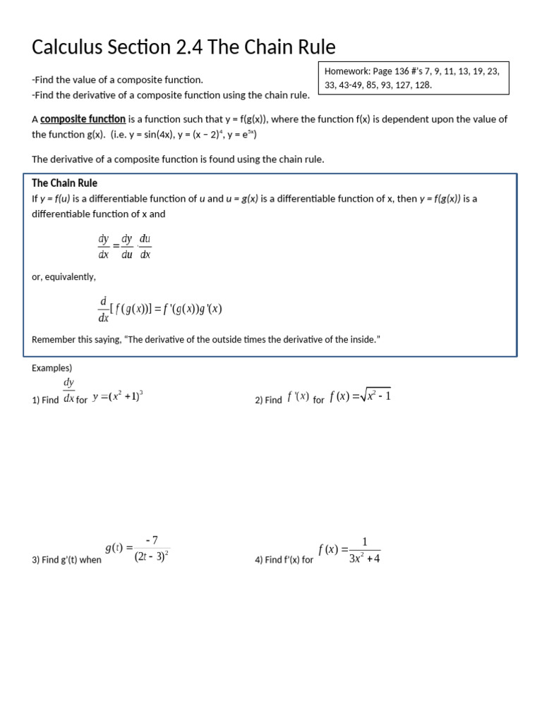 Calculus: Chain Rule Derivatives | PDF