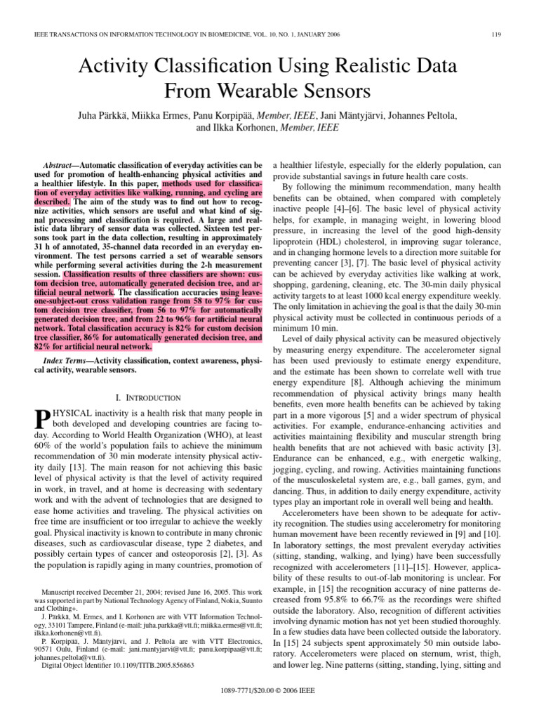 2006 J. Parkka - Activity Classification Using Realistic Data From Wearable Sensors (IEEE ...